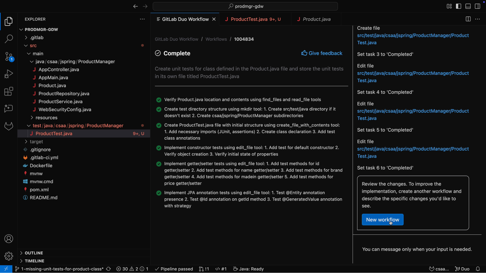 Use GitLab Duo Workflow to improve application quality assurance